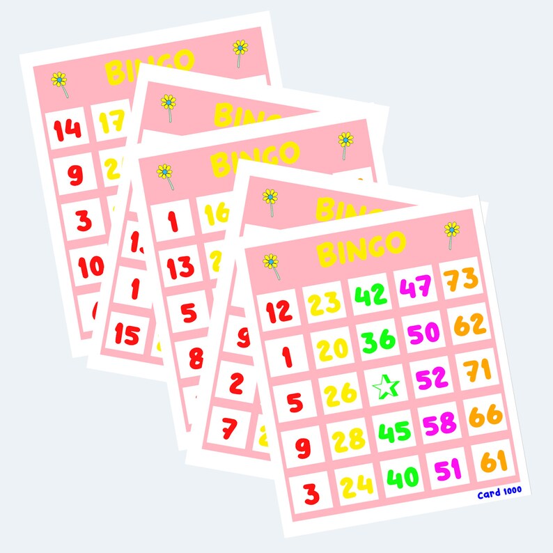 Colour Bingo Cards – Printable Pink Bingo Cards - 2 per Page – 500 ...