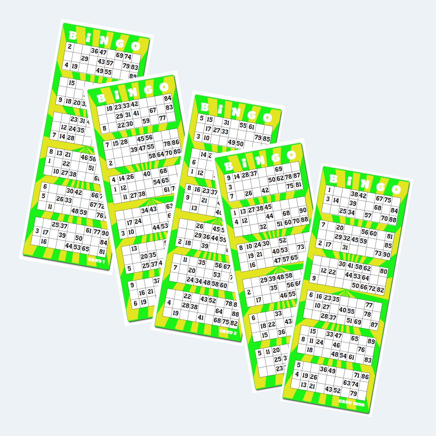 1000 Colorful UK Style 1-90 Bingo Ticket Cards, 2 Cards per (A4) Page ...