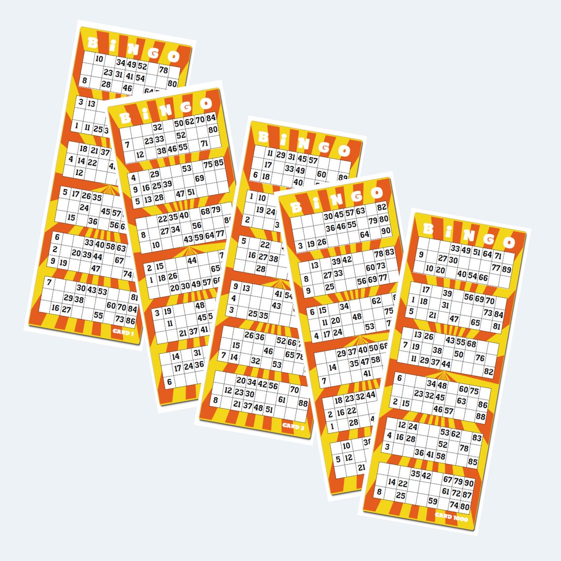 1000 Colorful UK Style 1-90 Bingo Ticket Cards, 2 Cards per (A4) Page ...