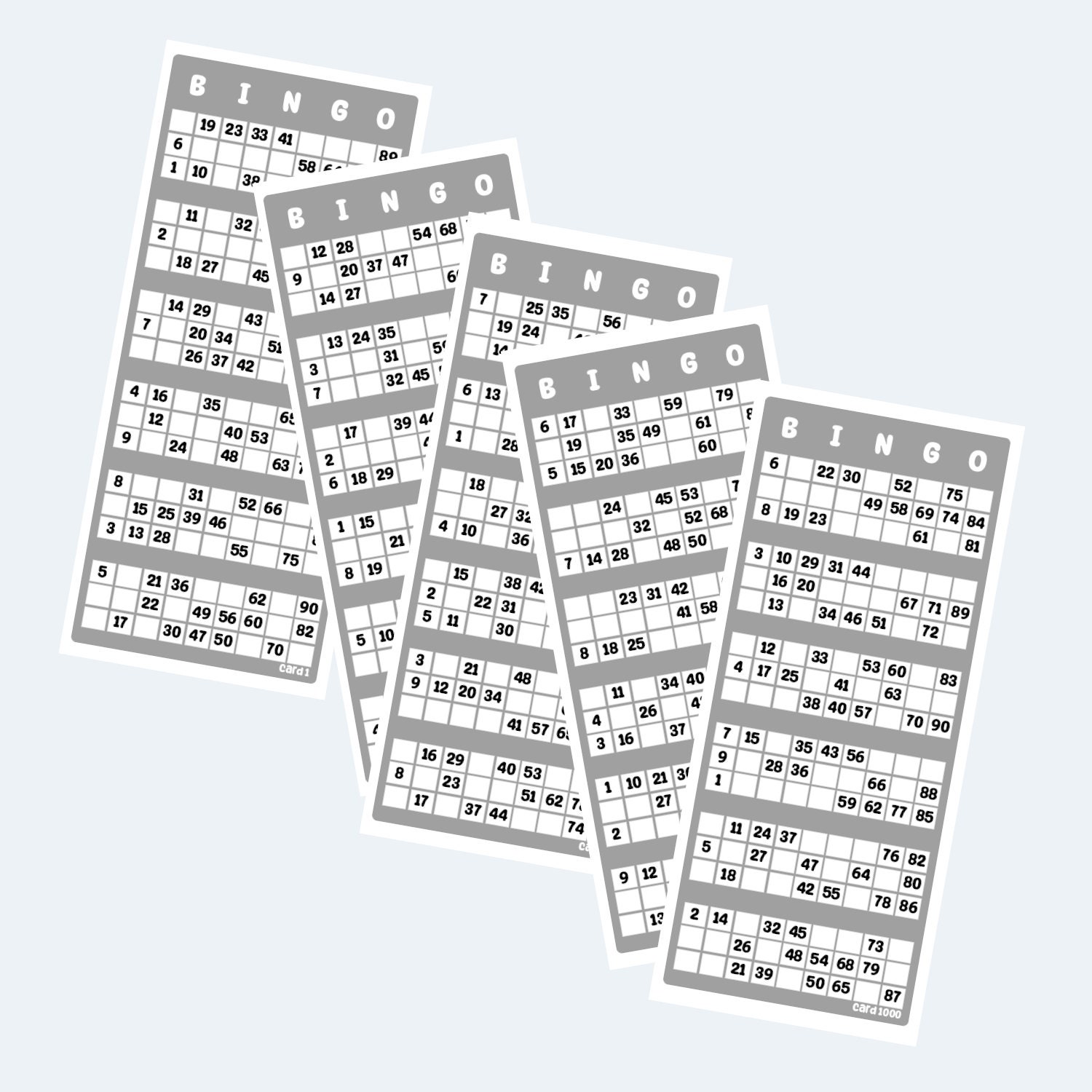 Printable UK Style 1-90 Bingo Ticket Cards, 2 per Page, 500 Pages ...