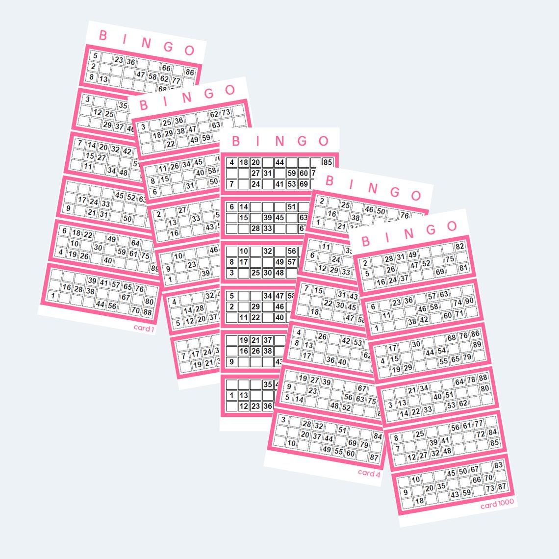 Printable UK Style 1-90 Bingo Ticket Cards - 2 per Page – 500 Pages ...