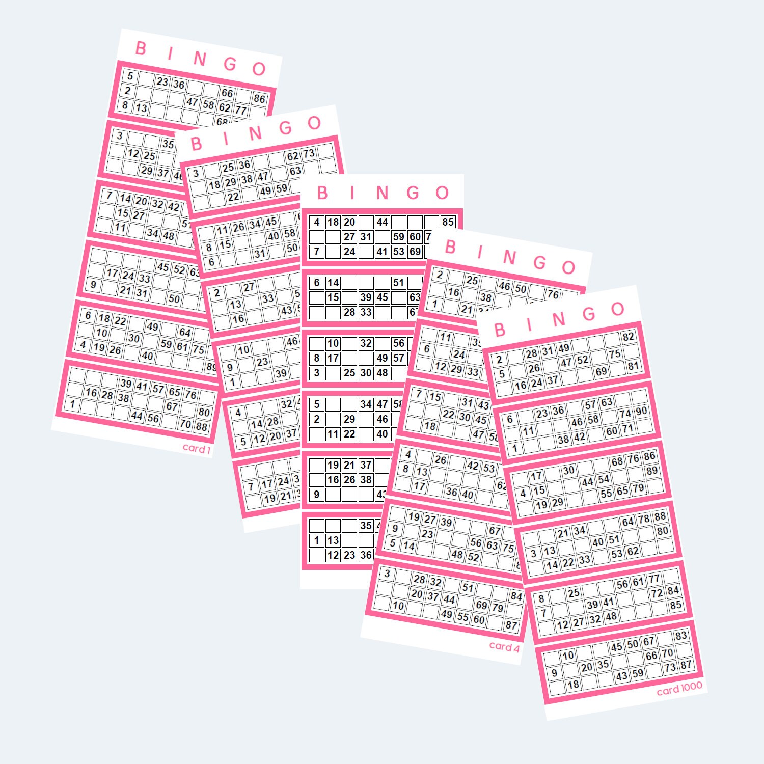 Printable UK Style 1-90 Bingo Ticket Cards - 2 per Page – 500 Pages ...