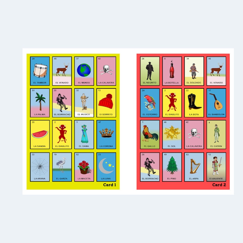 Loteria Cards - Color Printable Loteria Cards - 2 per Page – 1000 Cards ...