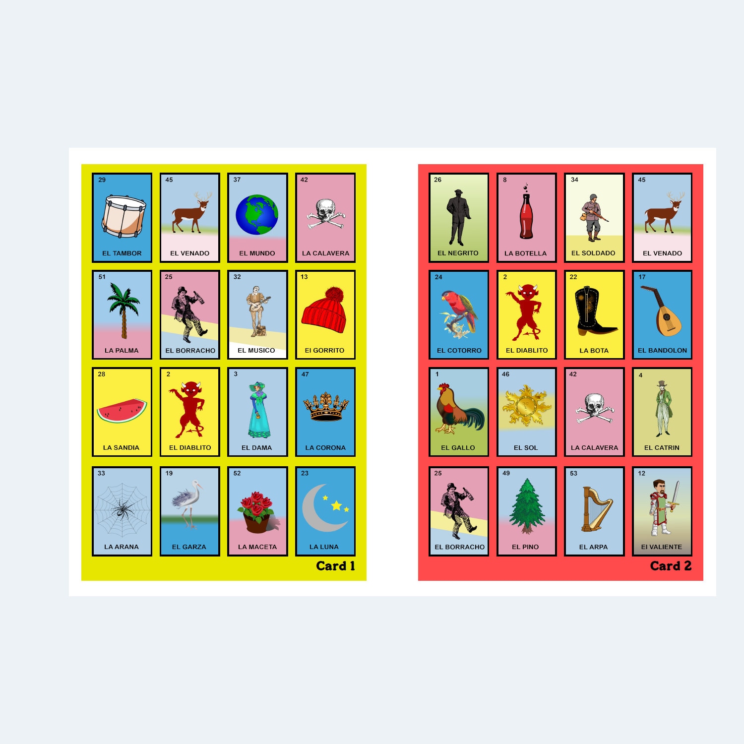 Loteria Cards - Color Printable Loteria Cards - 2 per Page – 1000 Cards ...