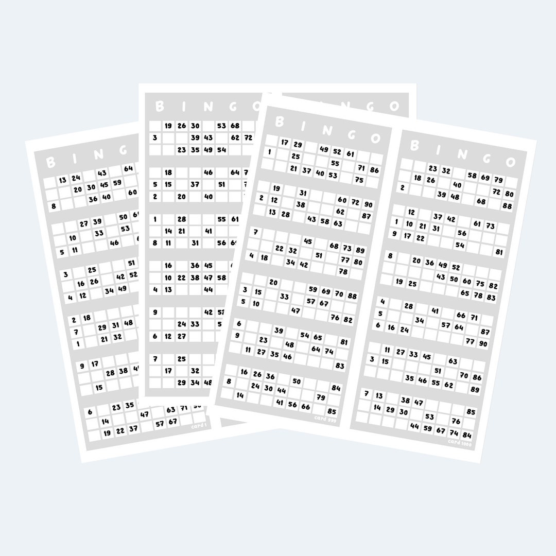 Printable UK Style 1-90 Bingo Ticket Cards, 2 per Page, 500 Pages ...