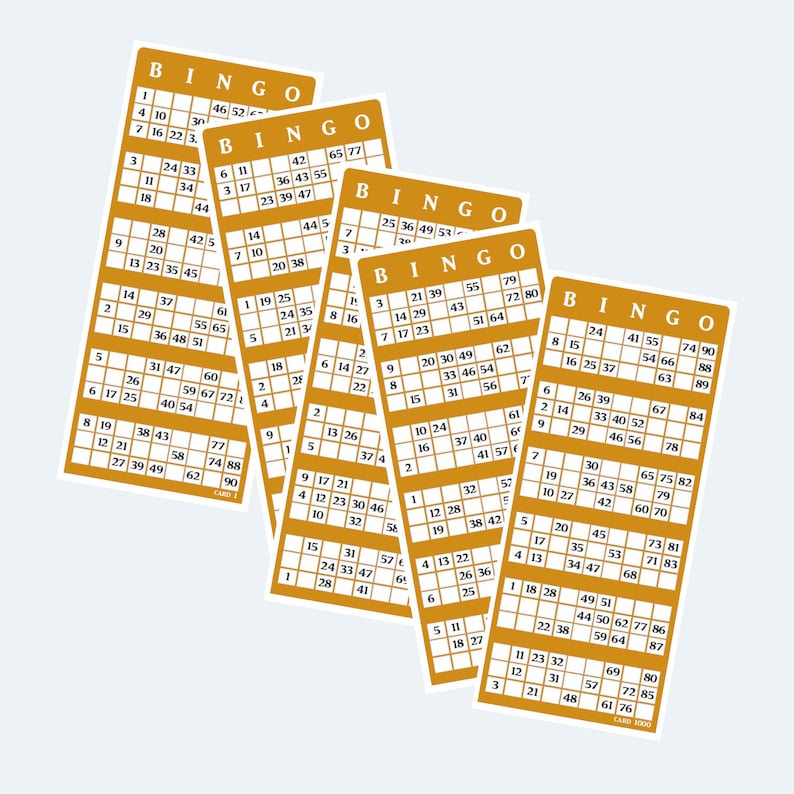 Printable UK Style 1-90 Bingo Ticket Cards, 2 per Page, 500 Pages ...