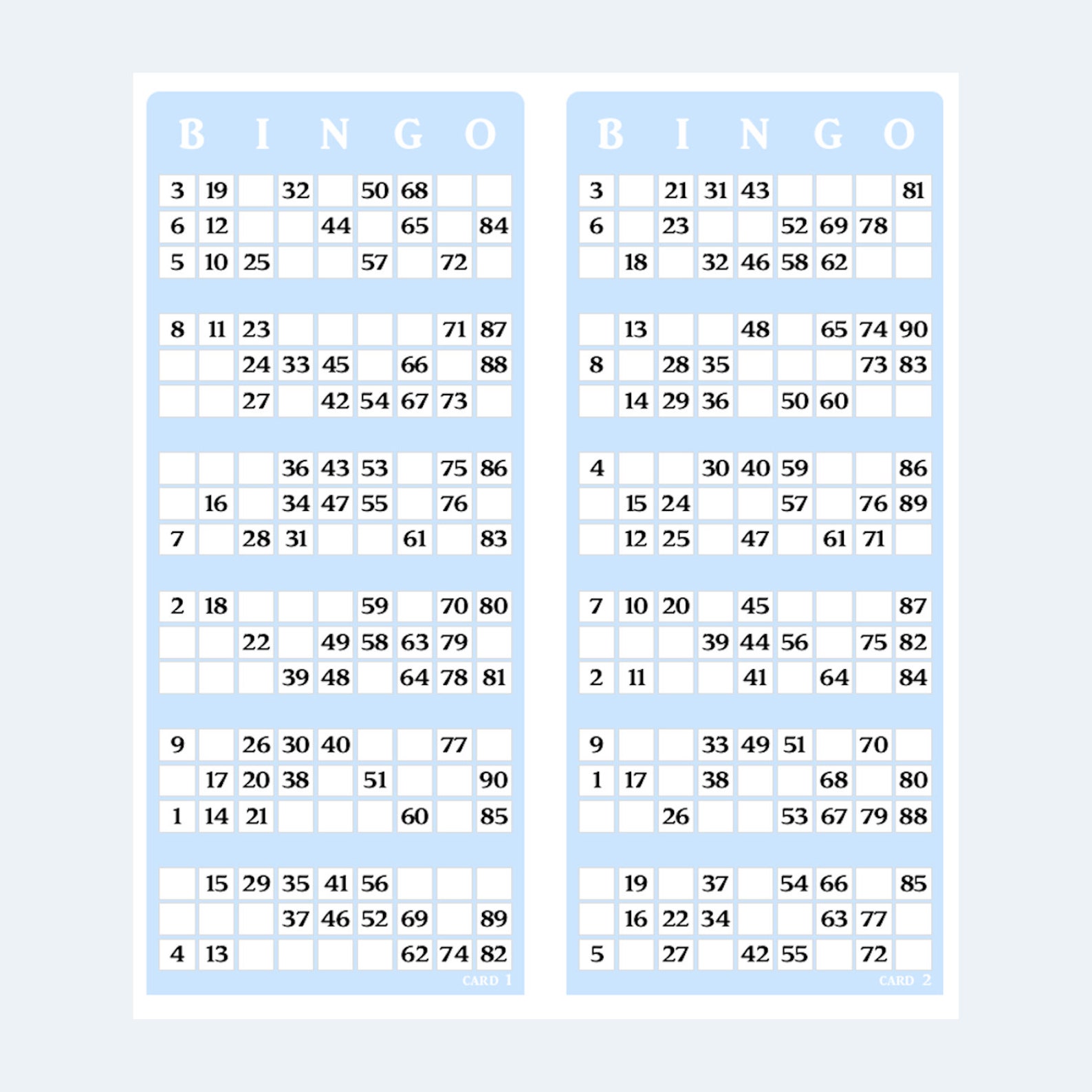 Bingo Cards – Printable UK Style 1 to 90 Bingo Cards – Downloadable ...