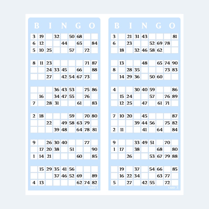 Bingo Cards – Printable UK Style 1 to 90 Bingo Cards – Downloadable ...