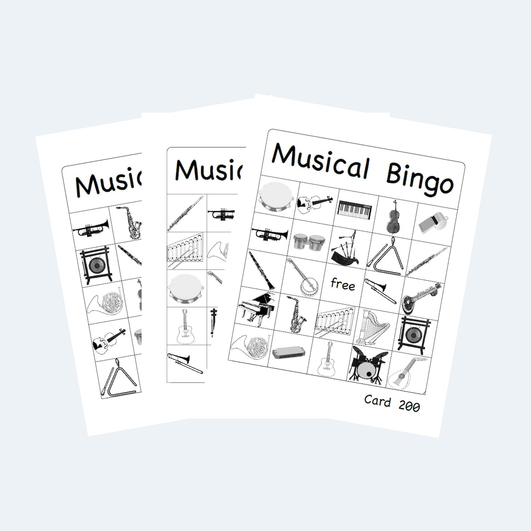 Printable Picture Bingo Cards ‘musical Instruments’- 4 per Page - Etsy