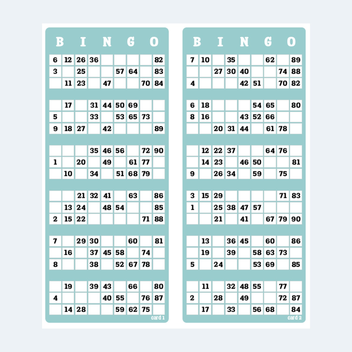 Printable Colour UK Style 1-90 Bingo Ticket Cards, 2 per Page - Etsy