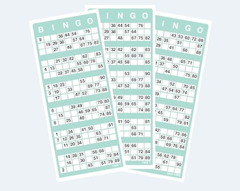 Printable UK Style 1-90 Colour Bingo Ticket Cards, 2 Cards per Page ...