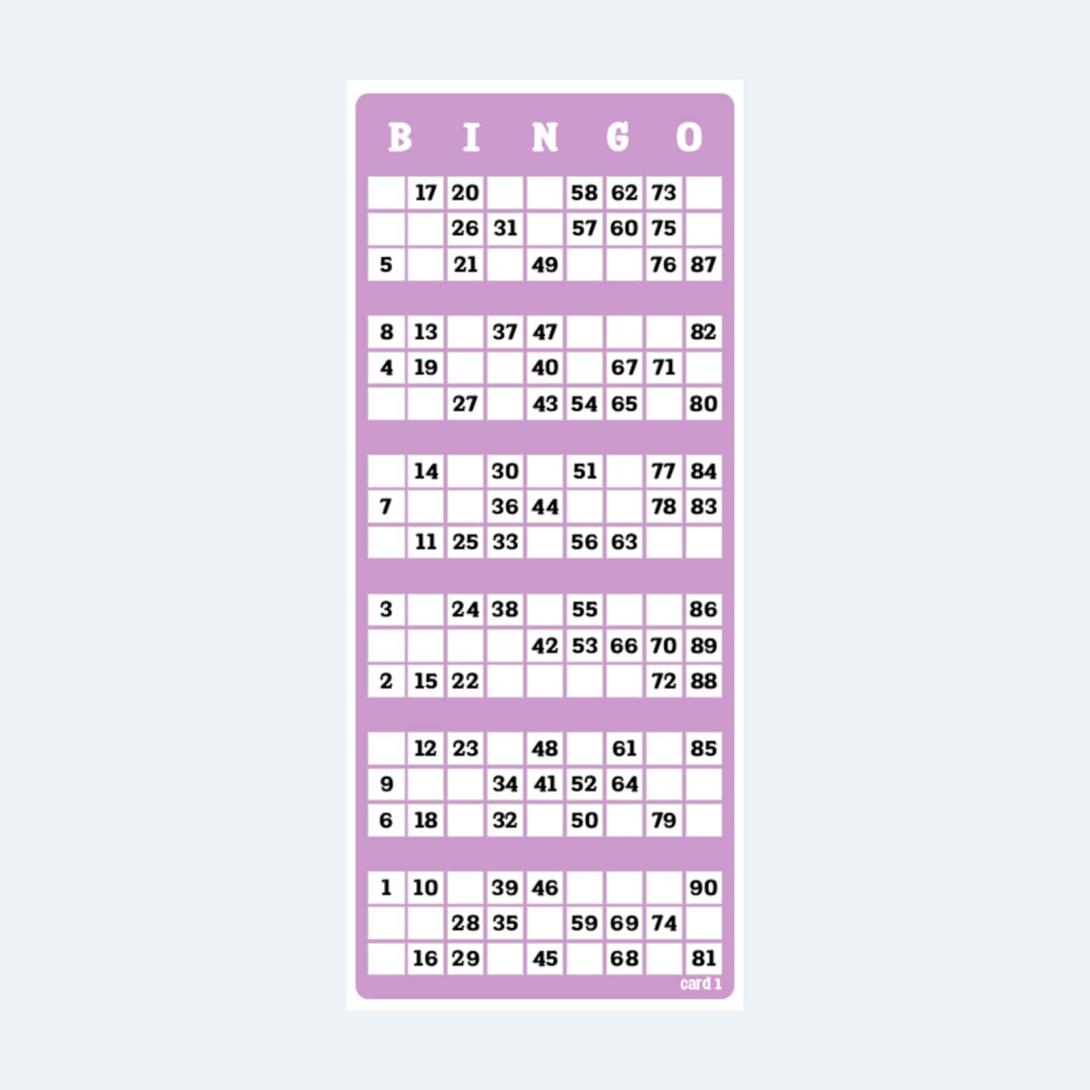Printable Colour UK Style 1-90 Bingo Ticket Cards, 2 per Page - Etsy