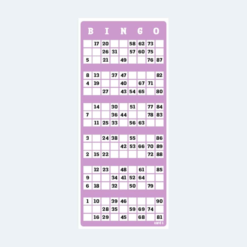 Printable Colour UK Style 1-90 Bingo Ticket Cards, 2 per Page - Etsy
