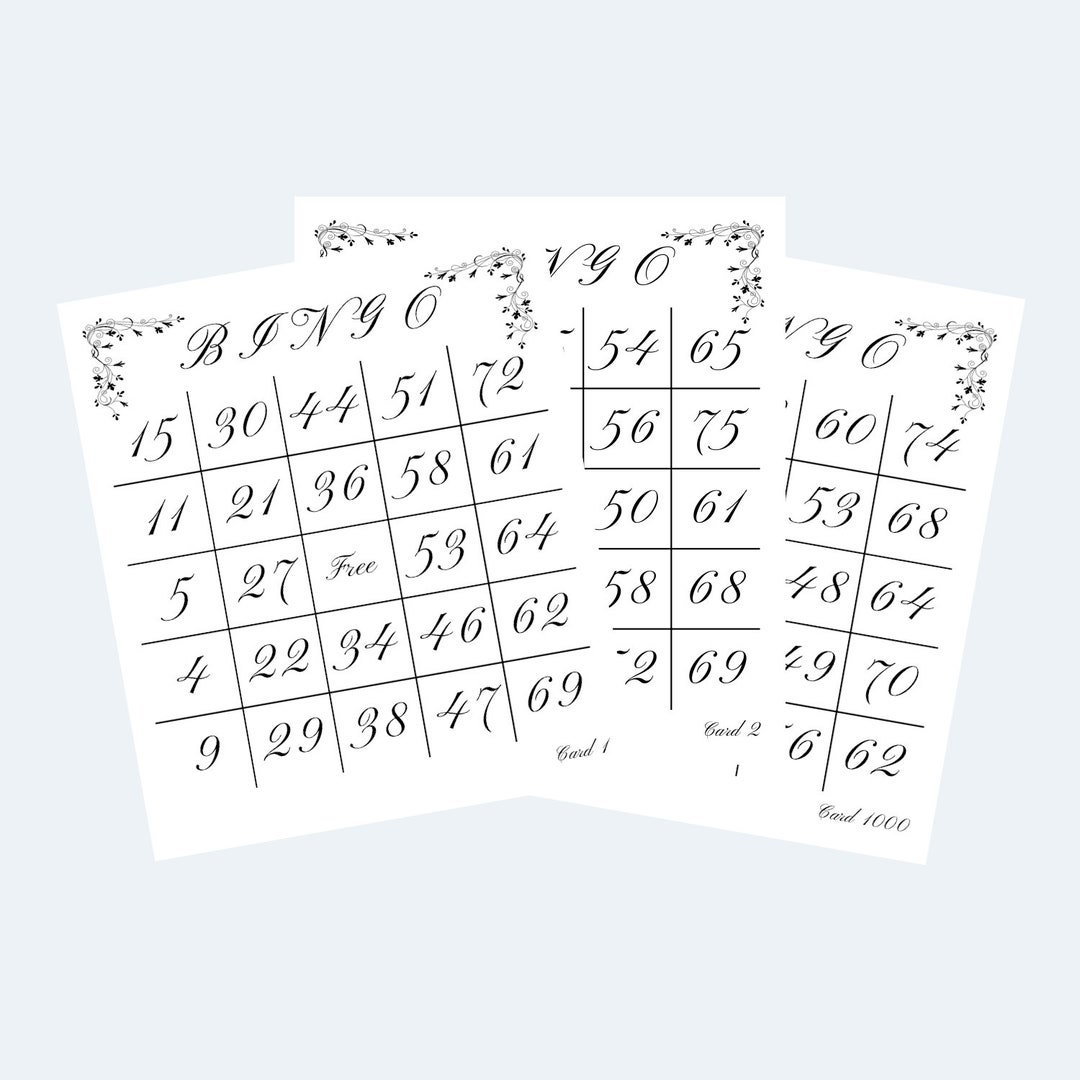 Bingo Cards - Printable – Script Font - Large Print 1 per Page – 1000 ...