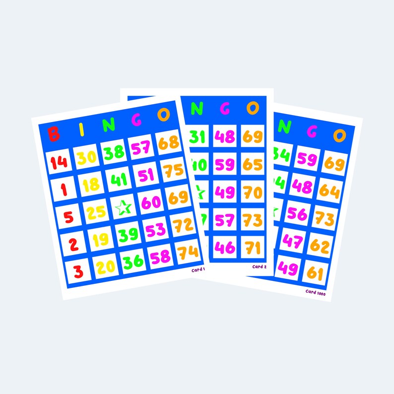 Printable Colour Bingo Cards 2 Per Page 1000 Cards Etsy