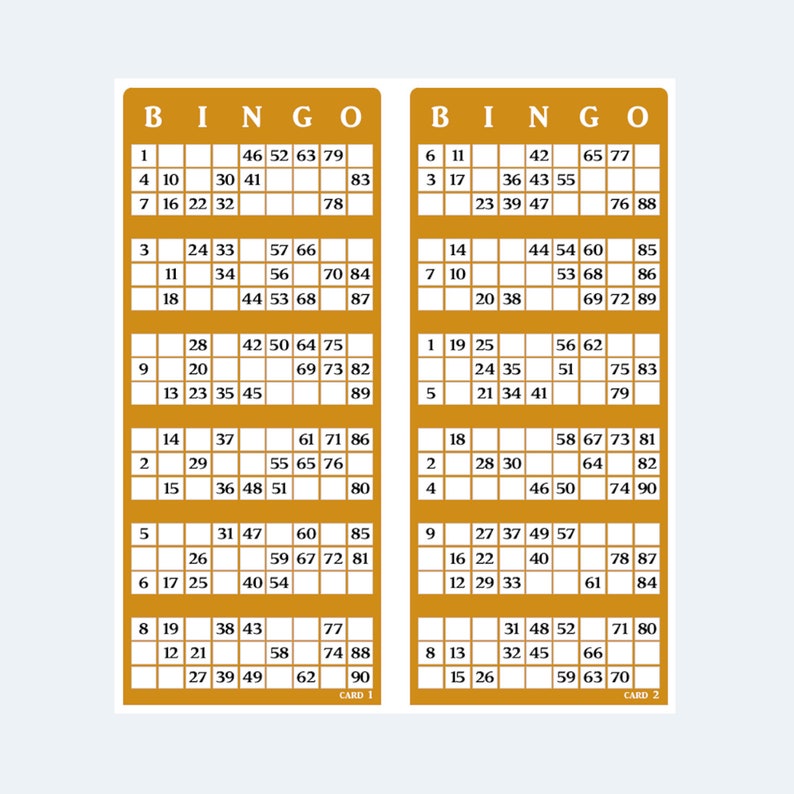 Printable UK Style 1-90 Bingo Ticket Cards, 2 per Page, 500 Pages ...