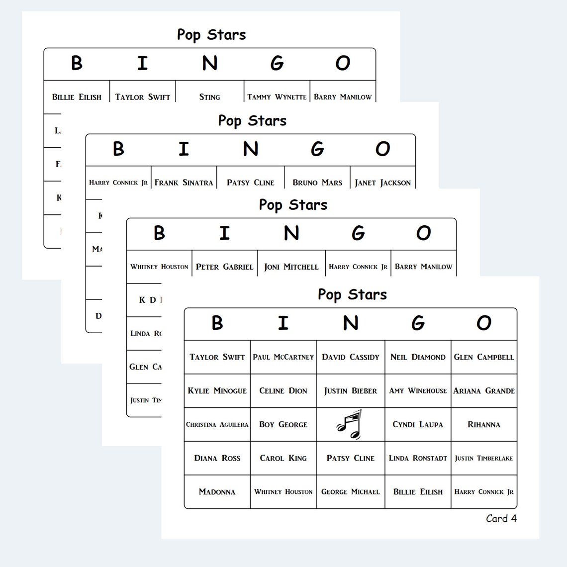 Bingo Cards – Pop Star Themed Bingo Cards - Printable Bingo Cards – 1 ...