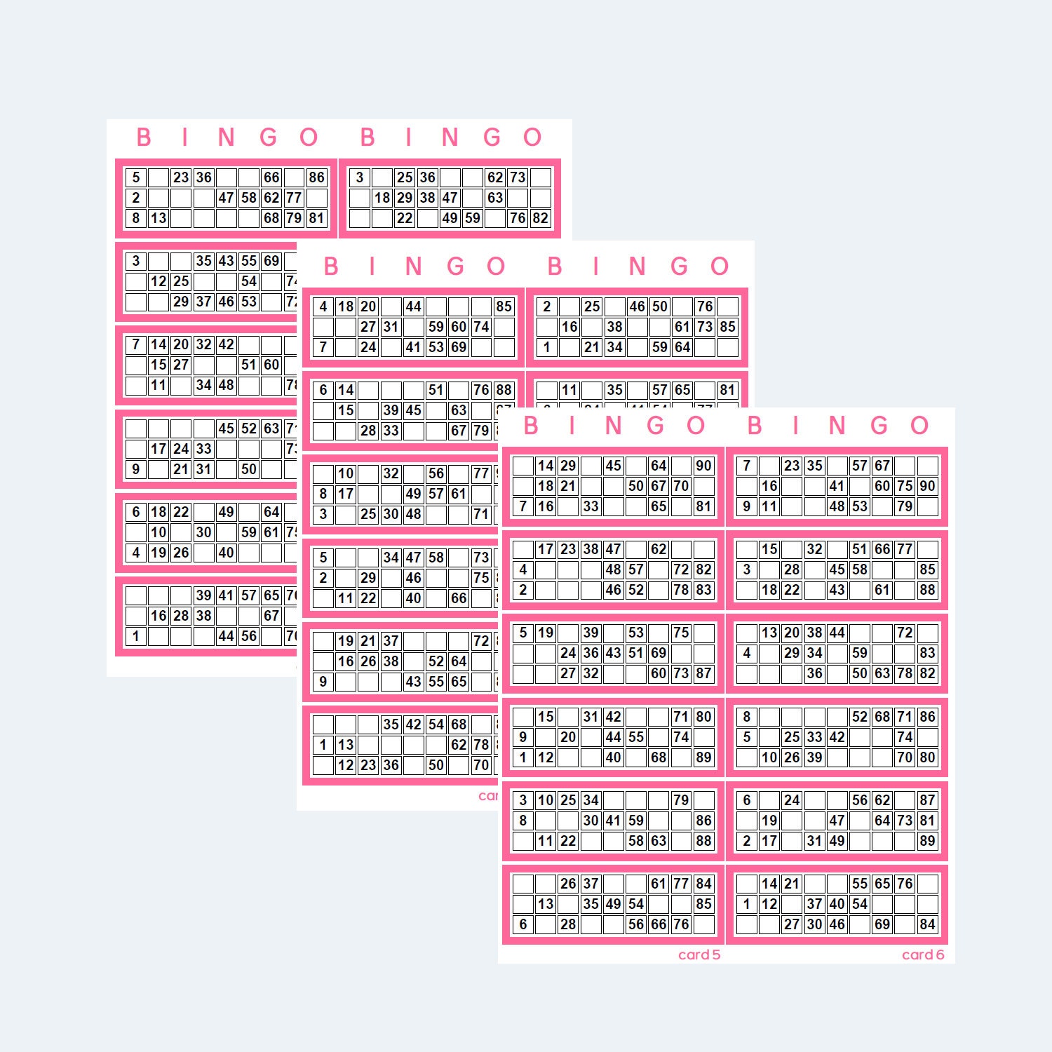 Printable UK Style 1-90 Bingo Ticket Cards - 2 per Page – 500 Pages ...
