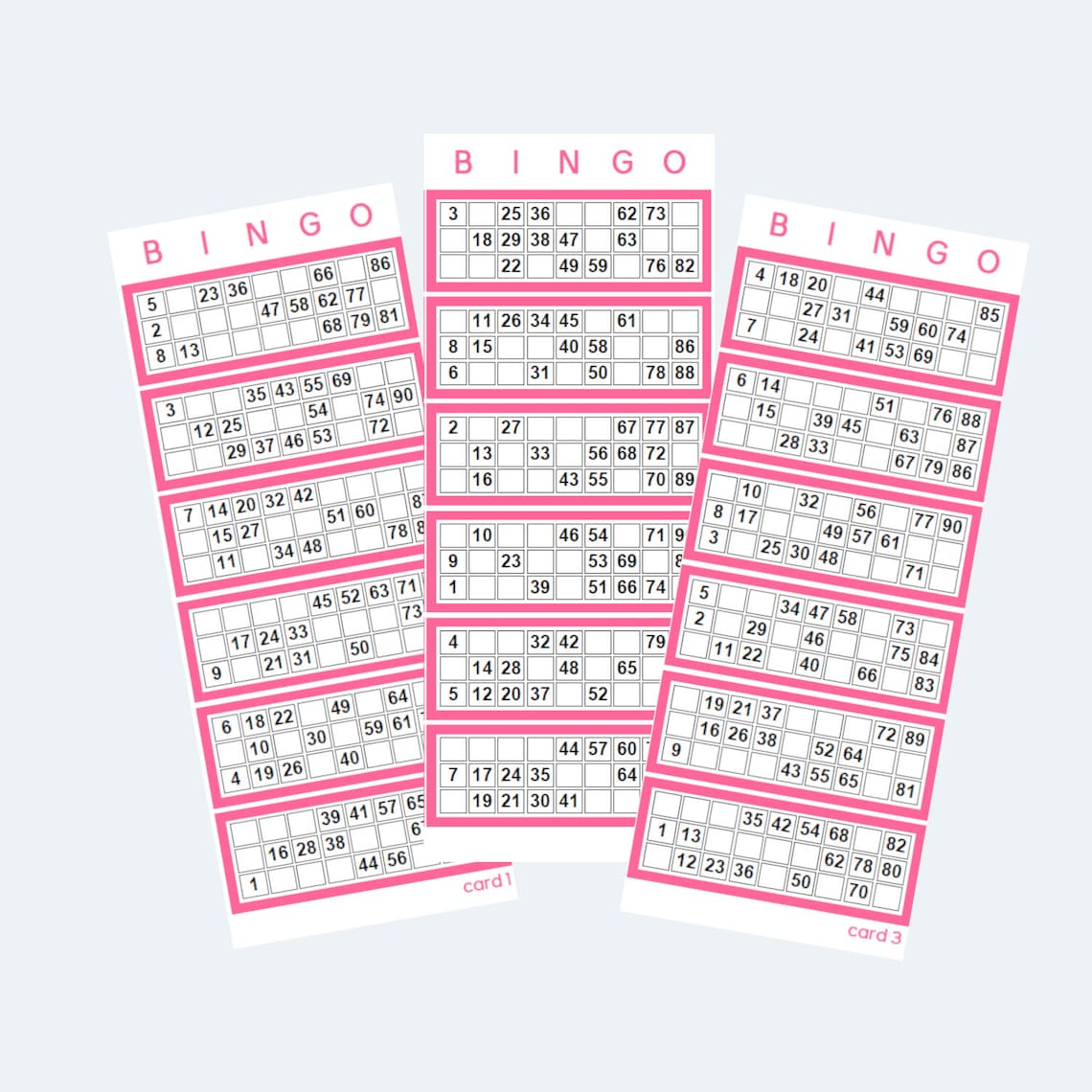 Printable UK Style 1-90 Bingo Ticket Cards - 2 per Page – 500 Pages ...
