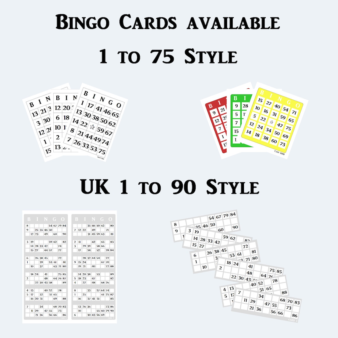 Poker Game Bingo Cards – 1000 Printable Poker Bingo Cards – Digital ...