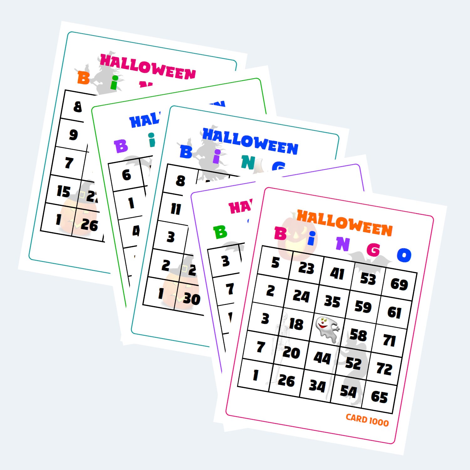 Halloween Themed Bingo Cards, 1000 Cards – 2pp – 500 (A4) Pages ...