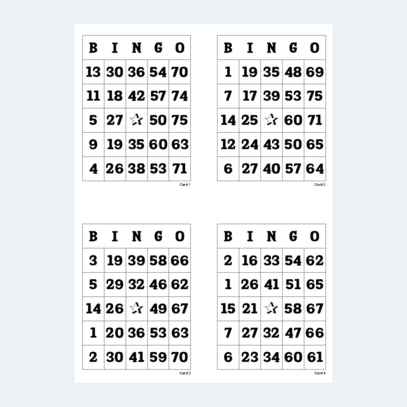 Bingo Cards Printable Bingo Cards 4 per Page 250 Pages / 1000 Cards - Etsy