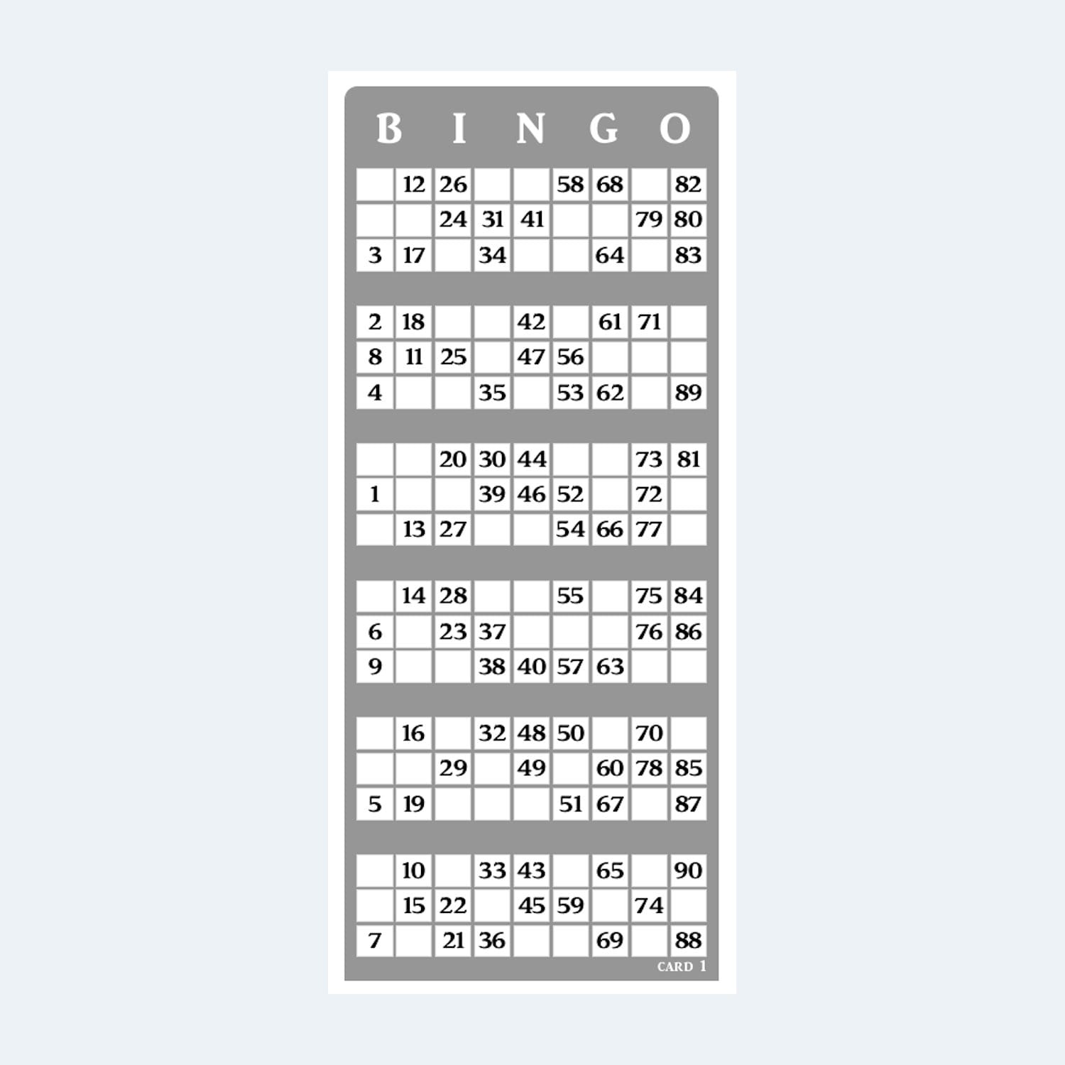 Printable UK Style 1-90 Bingo Ticket Cards, 2 per Page, 500 Pages ...