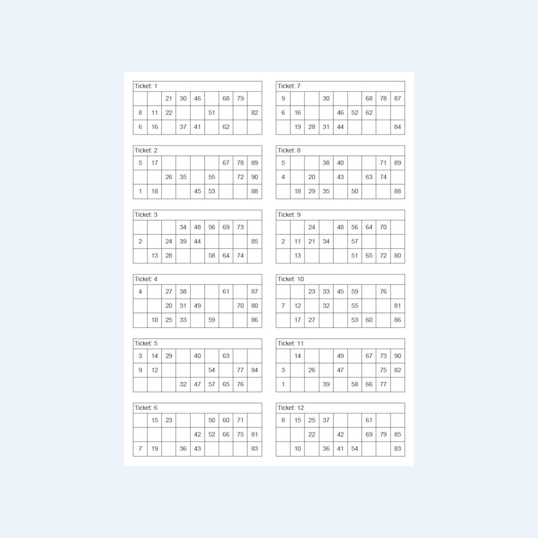 Tambola Tickets – 1 to 90 Printable Tambola Bingo Cards – 500 Pages ...