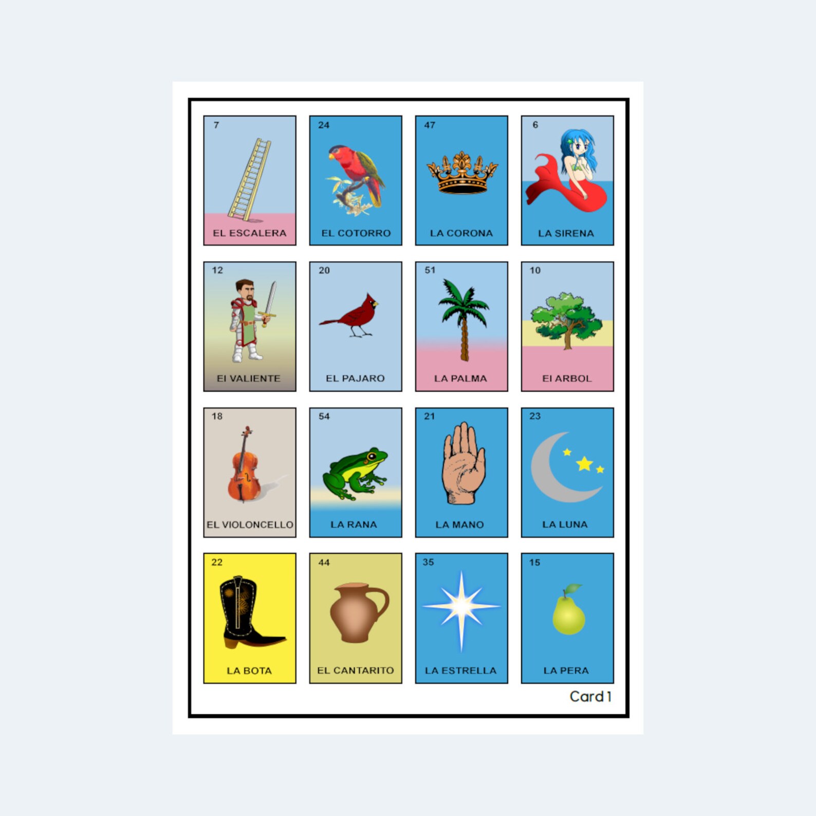 Loteria Cards - Color Printable Loteria Cards - 1 per Page – 1000 Pages ...