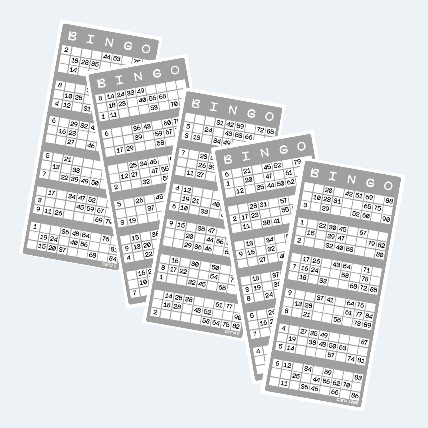 Printable UK Style 1-90 Bingo Ticket Cards, 2 per Page, 500 Pages ...