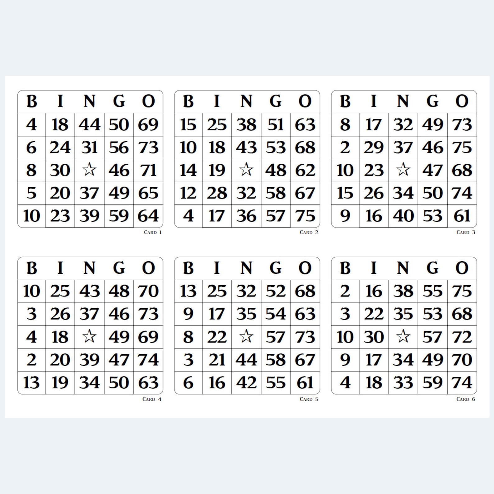 Printable Bingo Cards - 6 per Page - Instant Download - Etsy