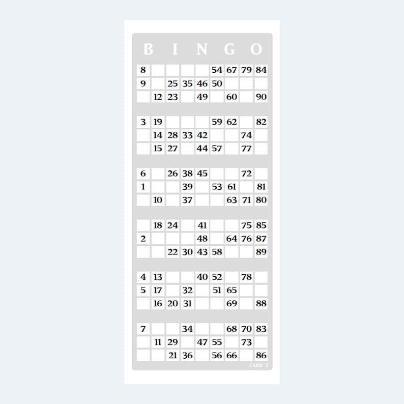 Printable UK Style 1-90 Bingo Ticket Cards, 2 per Page - Etsy