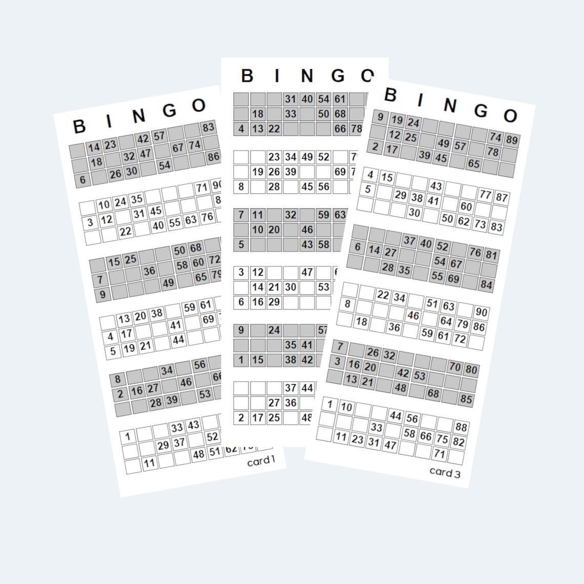 UK Style 1-90 Bingo Ticket Cards, 2 per Page – 1000 Cards / 500 Pages ...