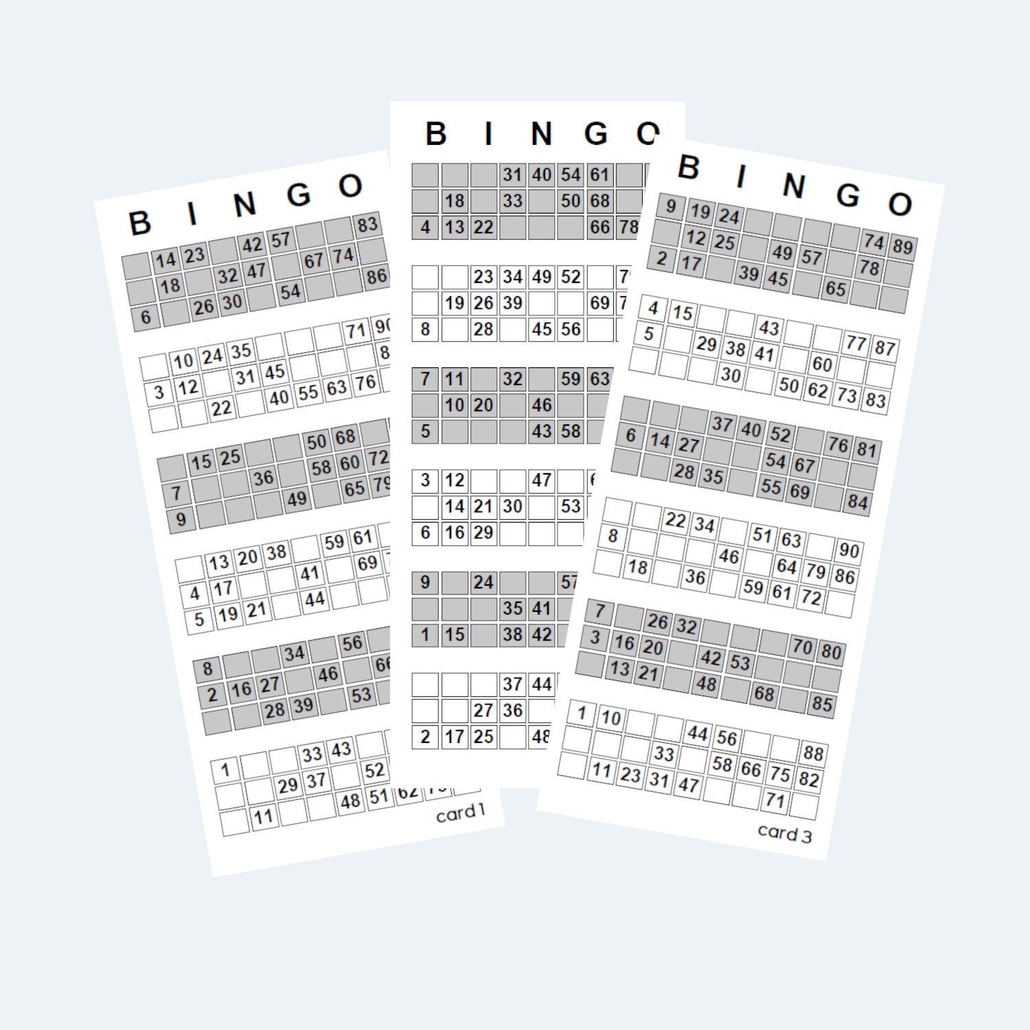 UK Style 1-90 Bingo Ticket Cards, 2 per Page – 1000 Cards / 500 Pages ...