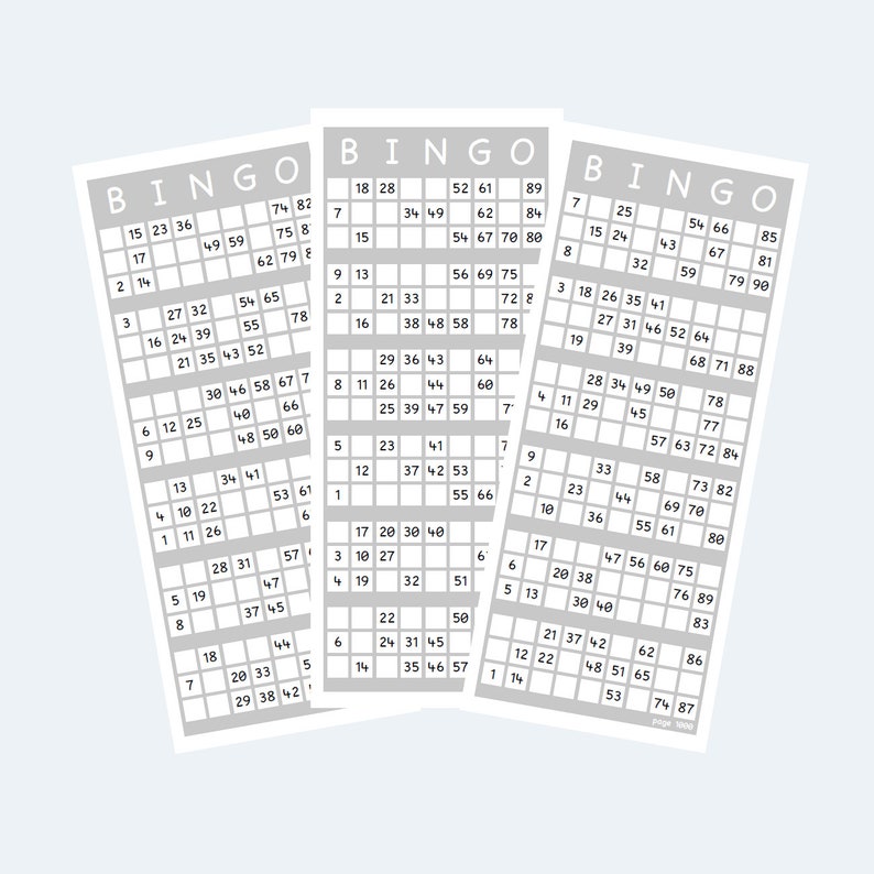 Bingo UK Style Printable 1 90 Bingo Ticket Cards Large Print 1 Per 
