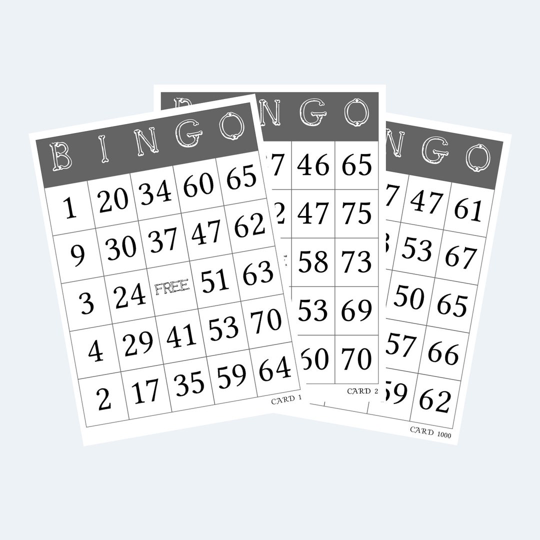 Bingo Cards - Printable Bingo Cards – 1000 Cards / 4 per Page – 250 ...