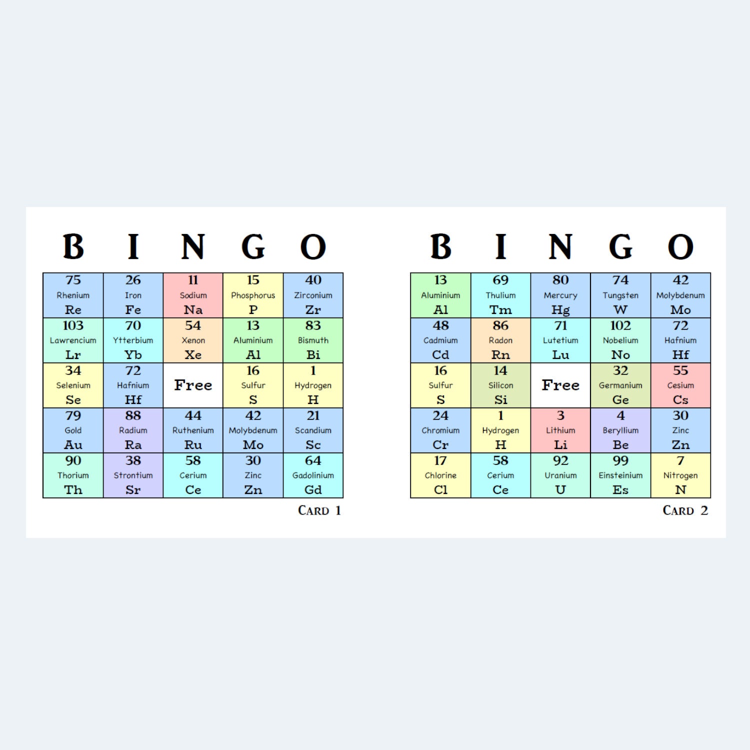 Bingo Cards – Periodic Table Novelty Bingo Cards - Printable Bingo ...