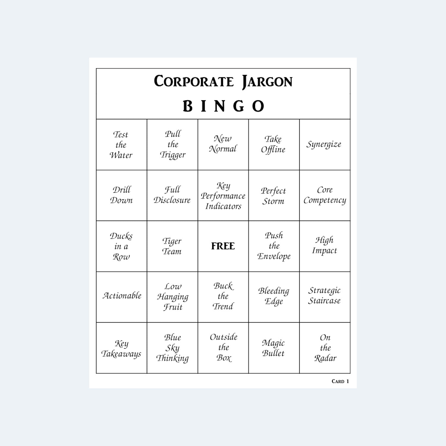 Corporate Jargon Bingo Cards | Printable Bingo Cards | Large (jumbo ...