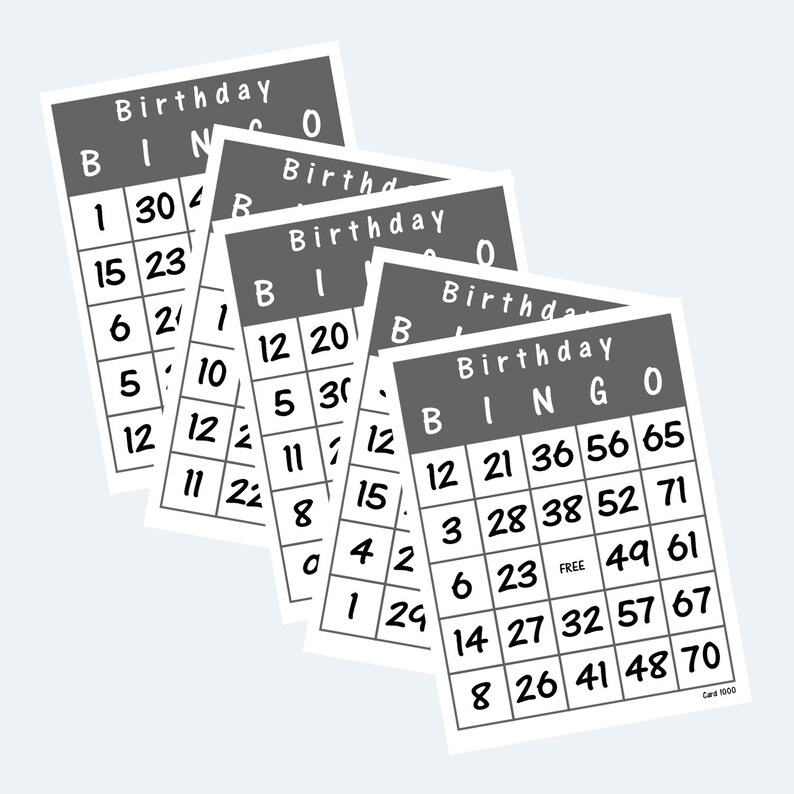 Birthday Bingo Cards - Printable Bingo Cards – 1000 Cards / 2 per Page ...