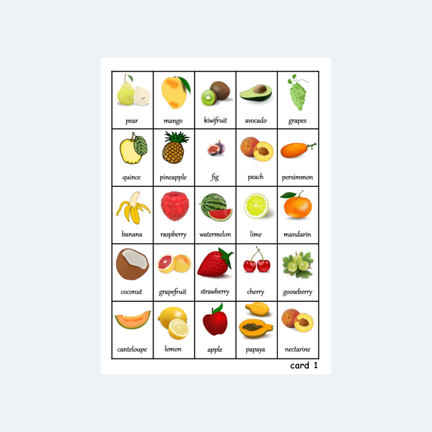 Bingo Cards – Fruity Bingo Cards! – 100 Colorful Fruit Bingo Cards ...