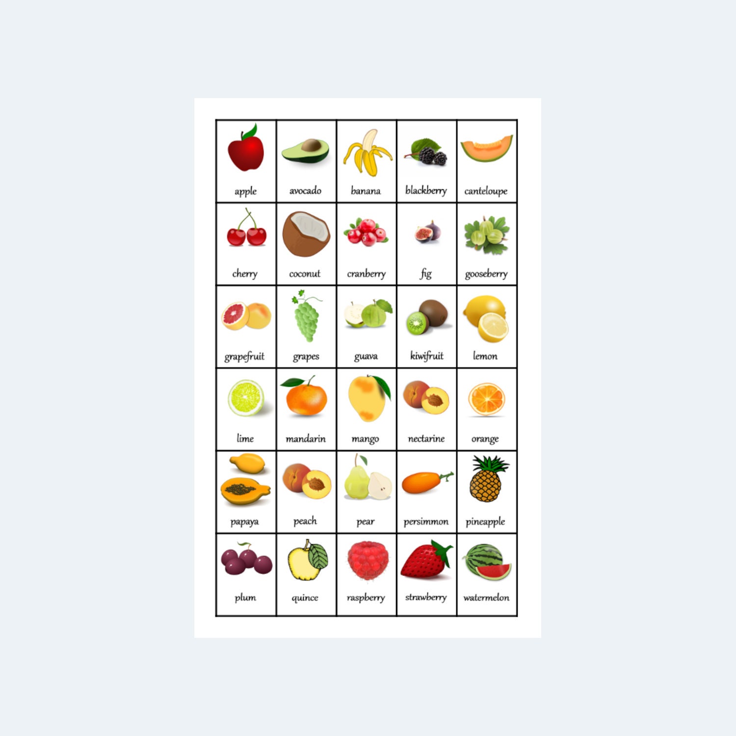 Bingo Cards – Fruity Bingo Cards! – 100 Colorful Fruit Bingo Cards ...