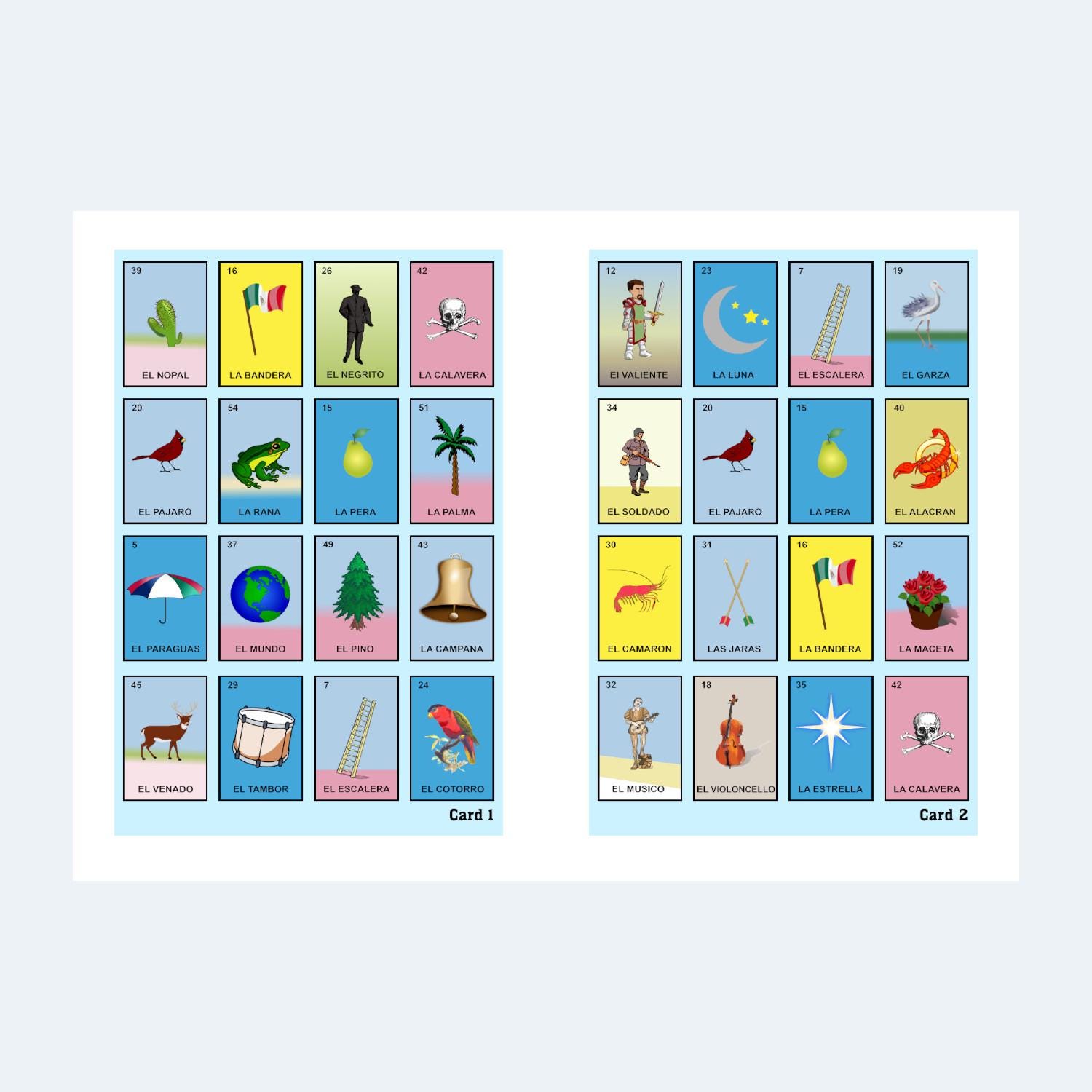 Loteria Cards - Printable Loteria Cards - 2 per Page – 1000 Cards – 500 ...