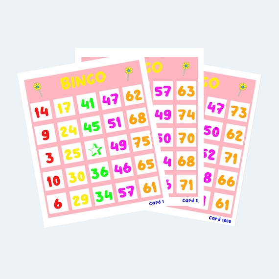 Colour Bingo Cards Printable Pink Bingo Cards 2 per Page | Etsy