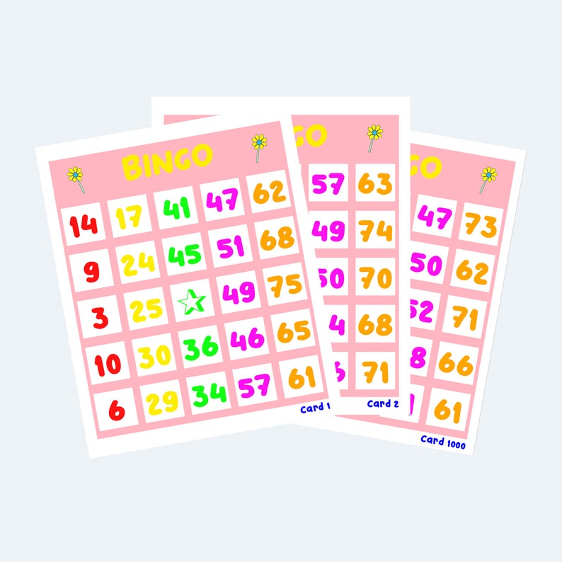 Colour Bingo Cards – Printable Pink Bingo Cards - 2 per Page – 500 ...