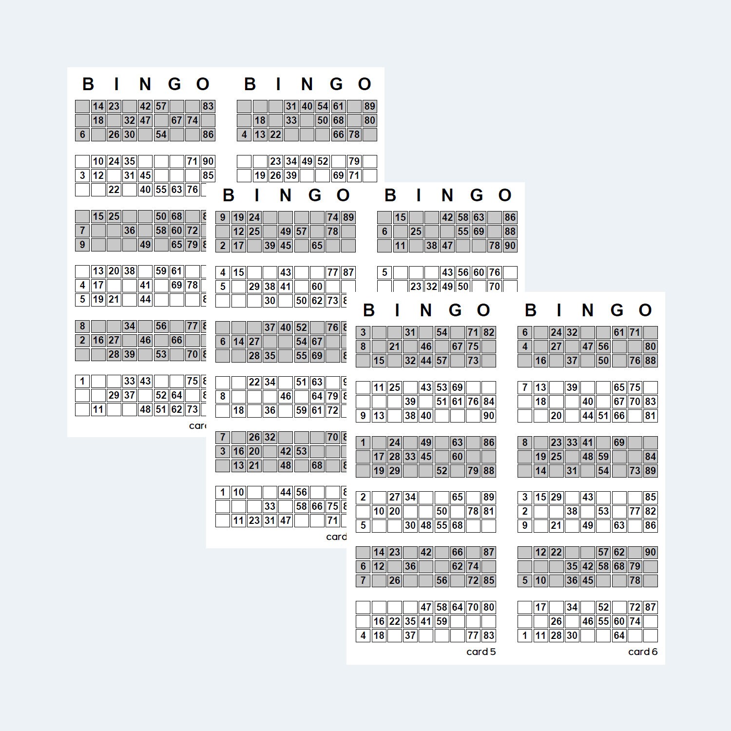 UK Style 1-90 Bingo Ticket Cards, 2 per Page – 1000 Cards / 500 Pages ...