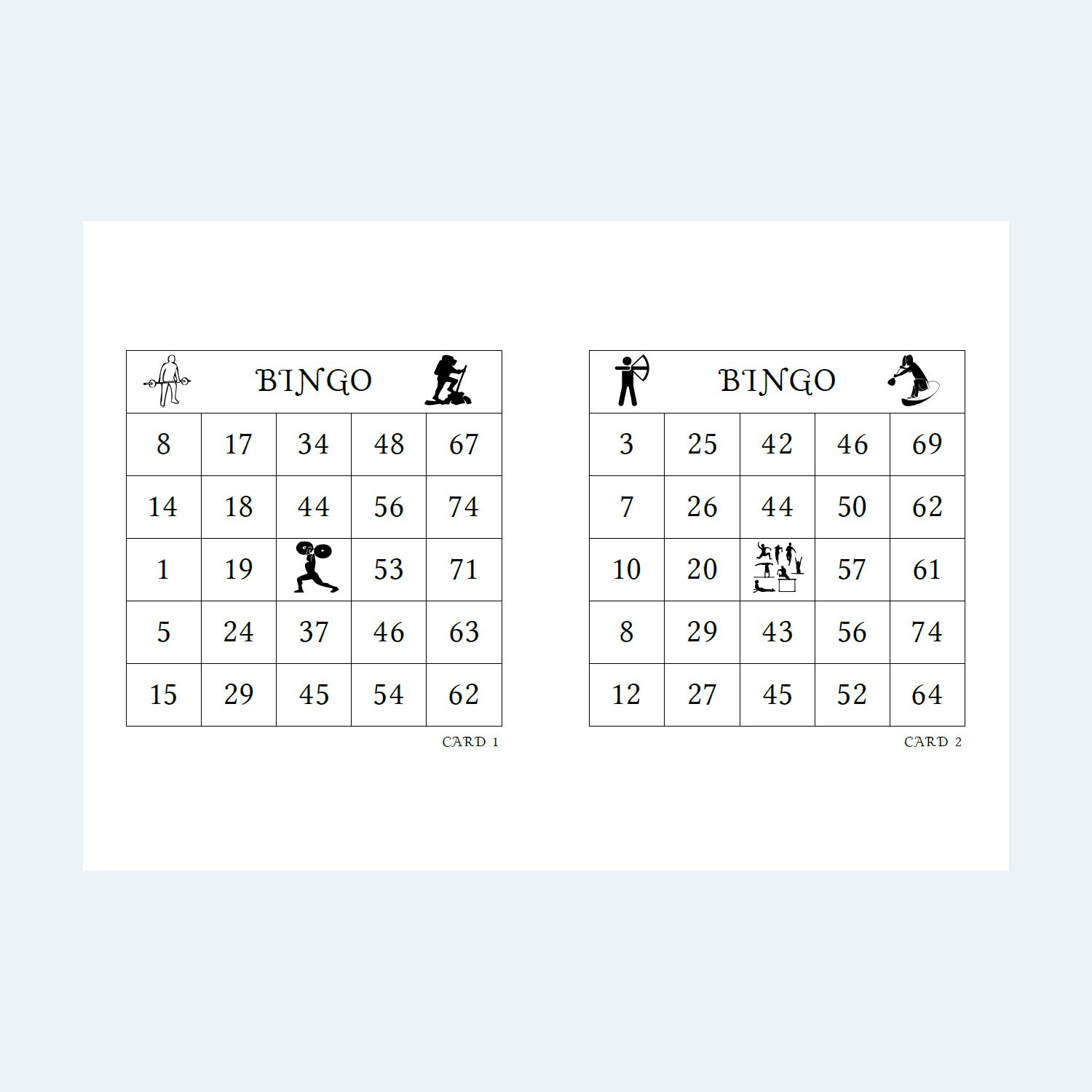 Printable Sport Themed Bingo Cards 2 per Page - Etsy
