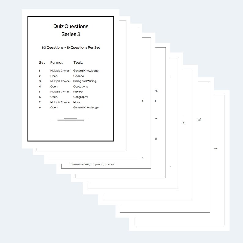Trivia Quiz Questions - 80 Formatted Questions - 40 Open and 40 ...