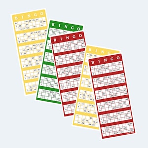 Printable UK Style 1-90 Colour Bingo Ticket Cards, 2 Cards per Page ...