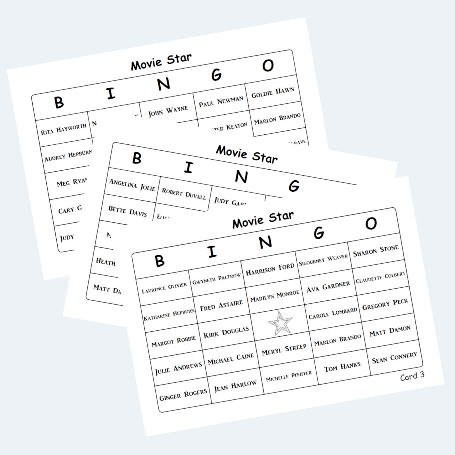 Bingo Cards – Novelty Movie Star Themed Bingo Cards - Printable Bingo ...