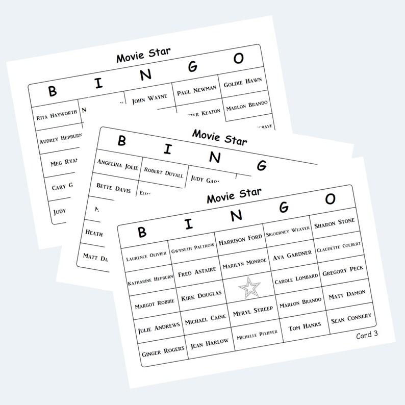 Bingo Cards – Novelty Movie Star Themed Bingo Cards - Printable Bingo ...